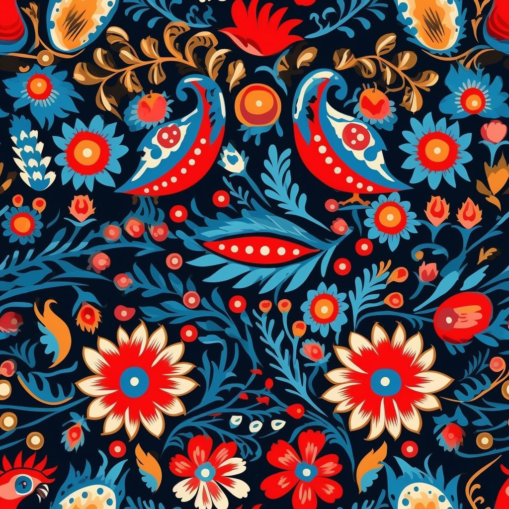 Polish Pattern, Wycinanki, Folk Art, Floral, Vibrant Hues Printable ...