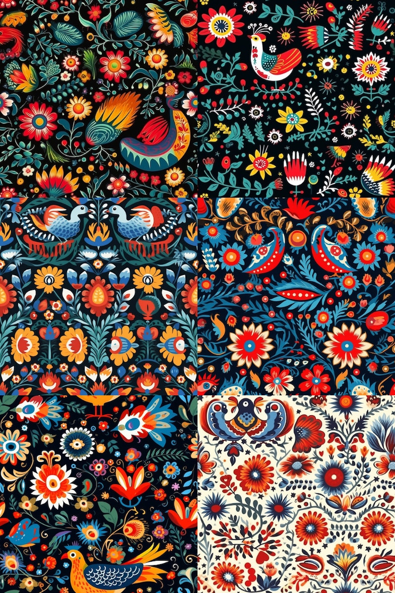 Polish Pattern, Wycinanki, Folk Art, Floral, Vibrant Hues Printable ...