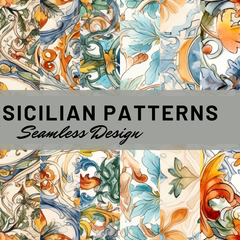 Sicilian Pattern, Watercolor Flowers, Flower Medley Printable Tile ...