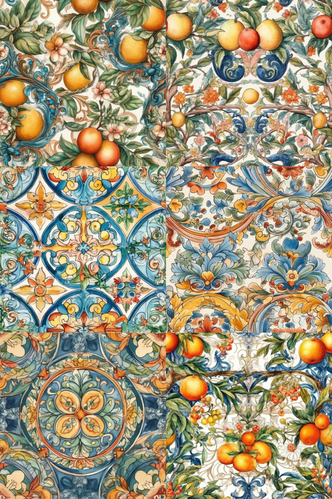 Sicilian Patterns Watercolor Flowers, Flower Medley Printable Tile ...