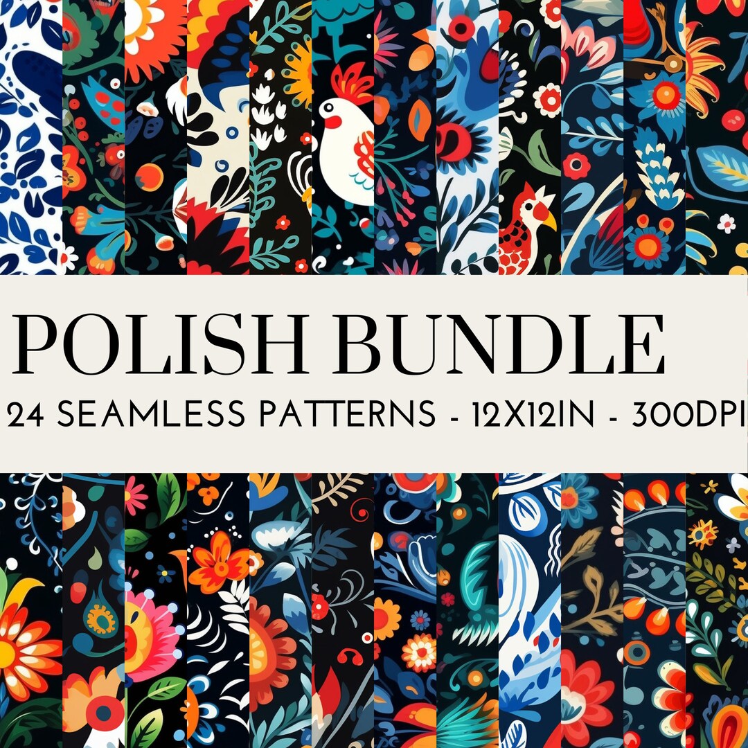 Polish Digital Paper Bundle | SEAMLESS Polish Patterns - 24 Designs ...