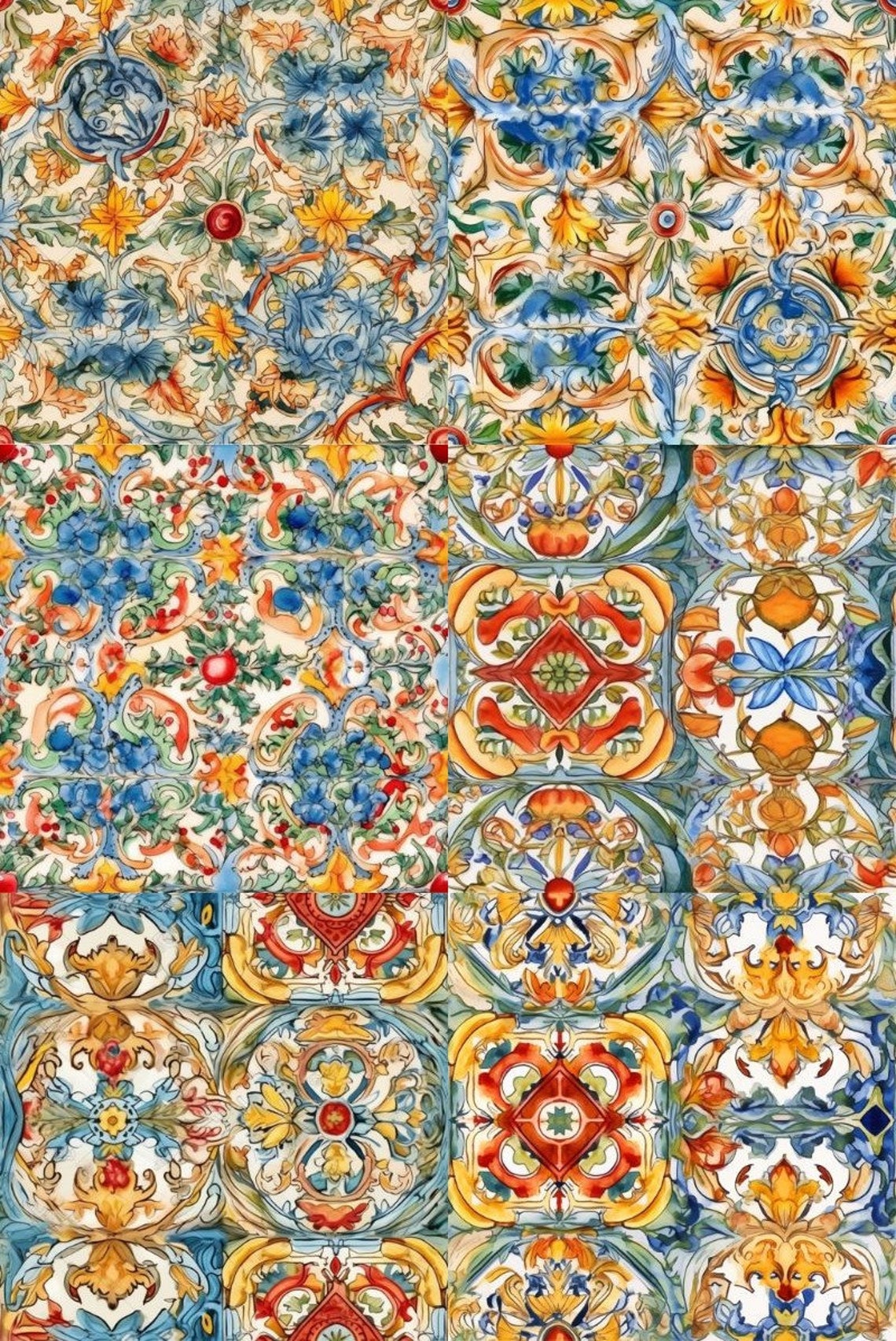 Sicilian Mediterranean Moroccan Italian Printable Flower Tile Digital ...