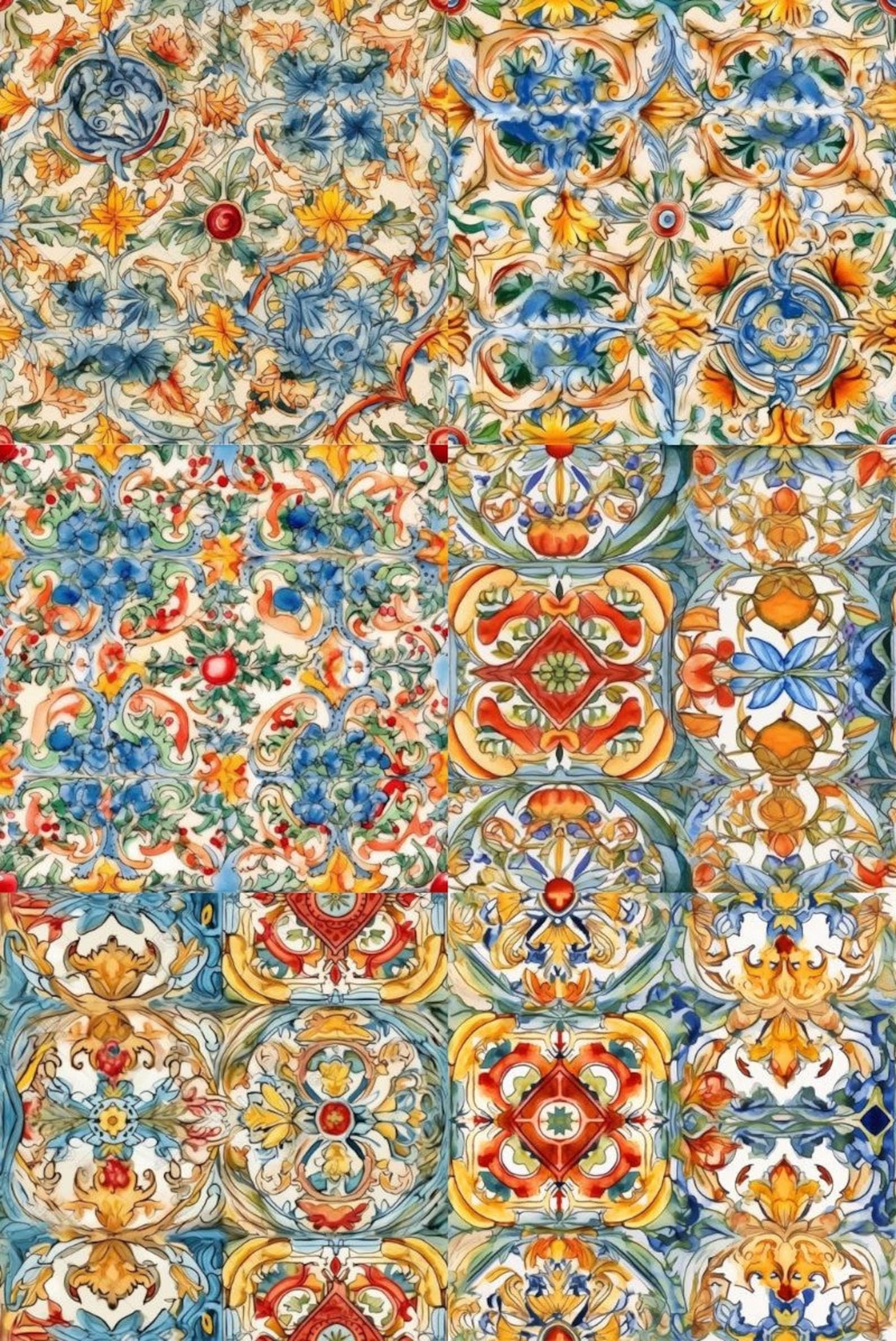 Sicilian Mediterranean Moroccan Italian Printable Flower Tile Digital ...