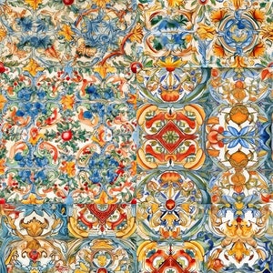 Sicilian Mediterranean Moroccan Italian Printable Flower Tile Digital ...