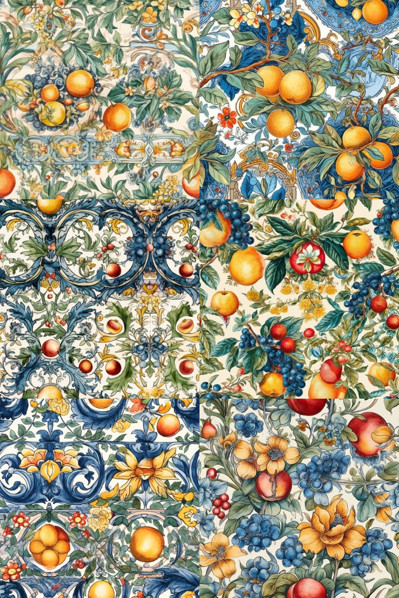 Sicilian Patterns, Watercolor Flowers, Flower Medley Printable Tile ...
