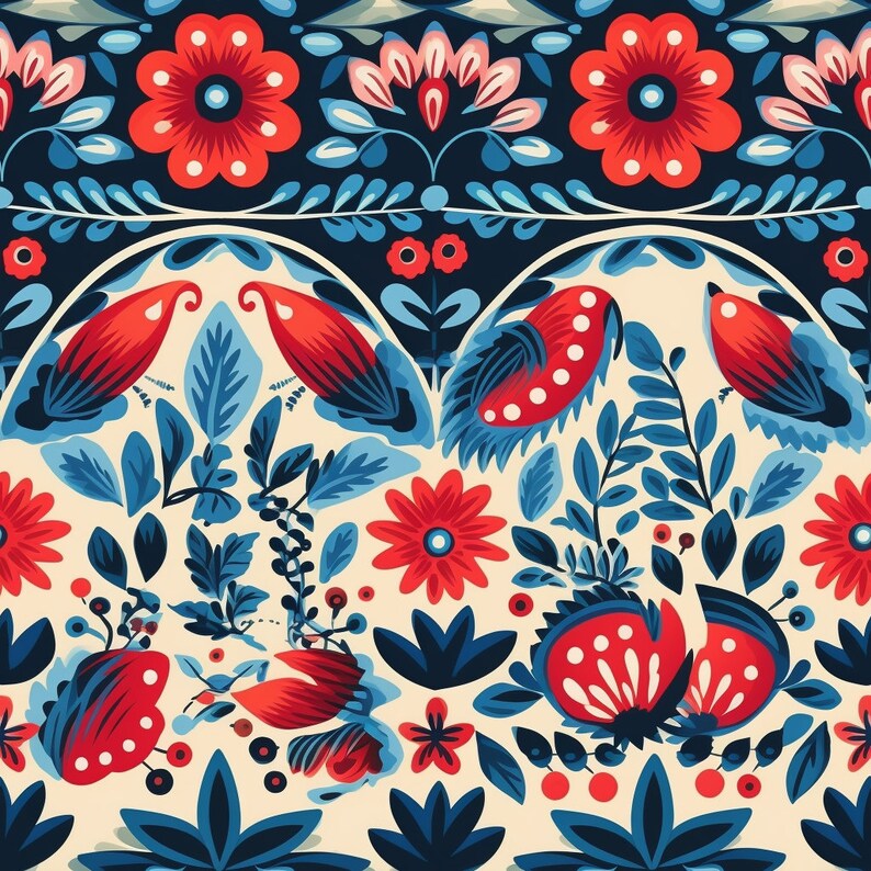 Polish Pattern, Wycinanki, Folk Art, Floral, Vibrant Hues Printable ...