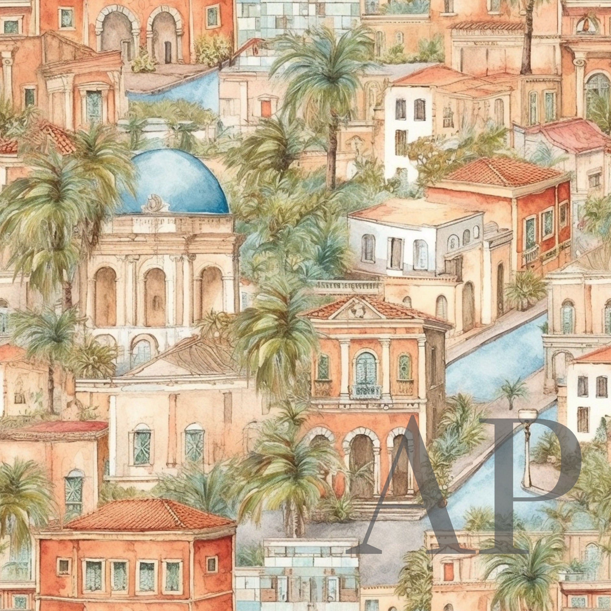 Sicilian Digital Paper Bundle | SEAMLESS Sicilian Watercolor Patterns ...