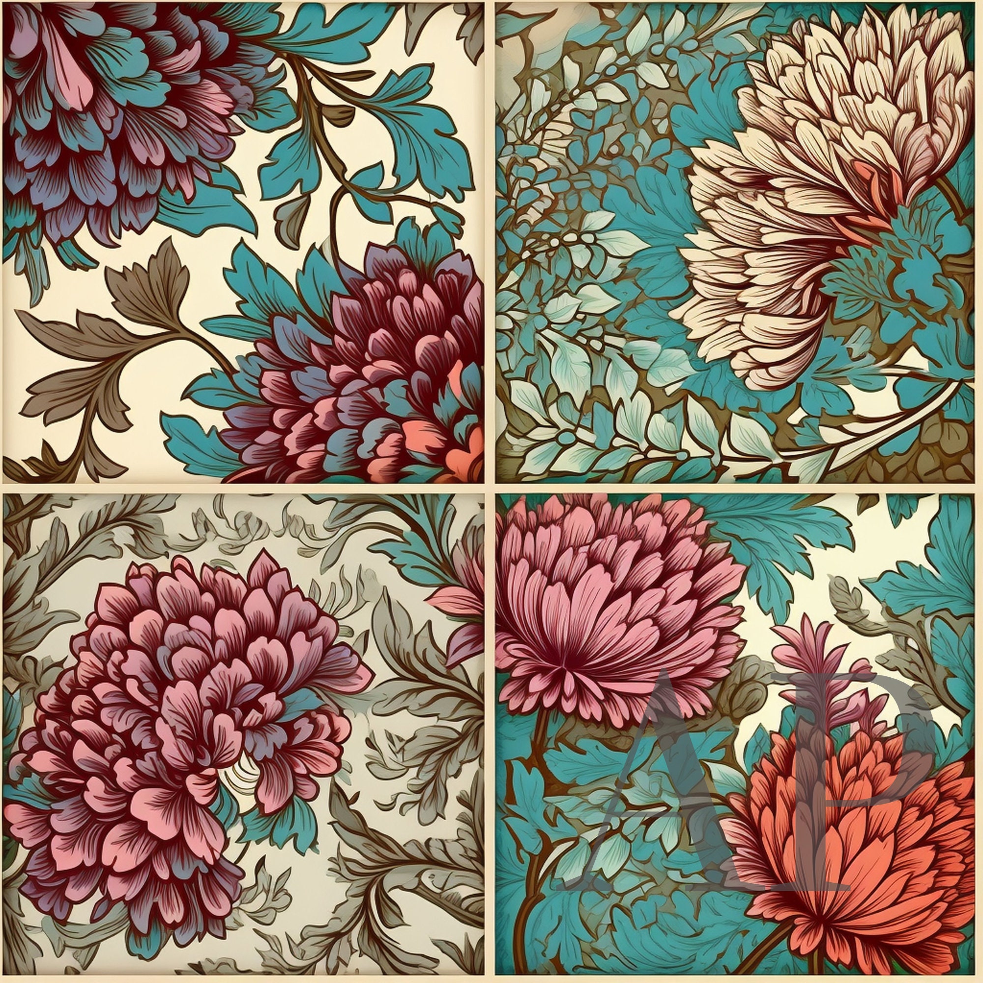 Vintage Floral Tiles | SEAMLESS Vintage Flower Patterns - 18 Designs ...