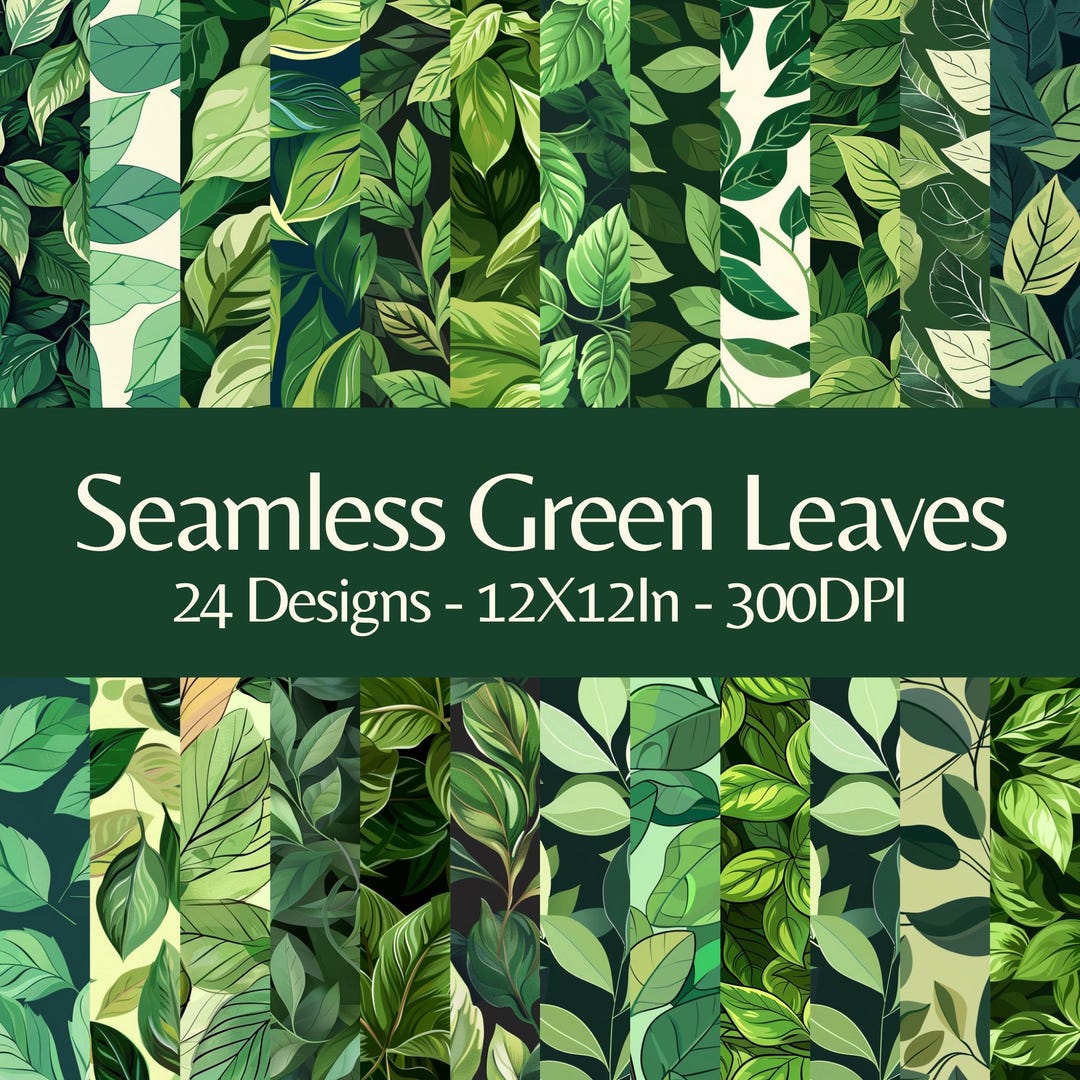 Green Leaves Designs Seamless Natural Leaves 12in X 12in Commercial Use ...