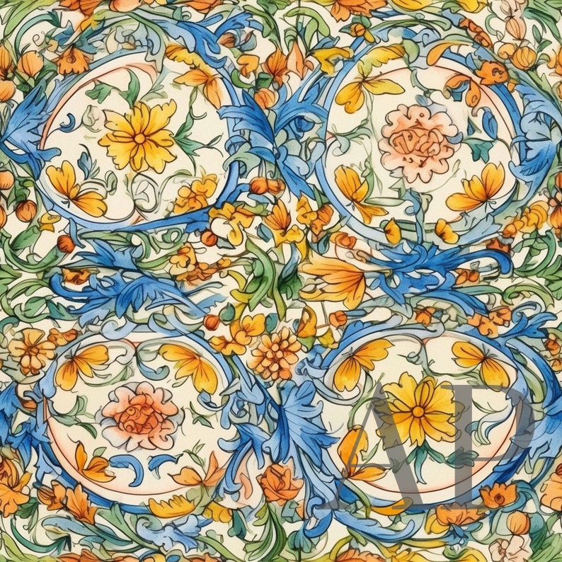 Sicilian Digital Paper Bundle | SEAMLESS Sicilian Watercolor Patterns ...