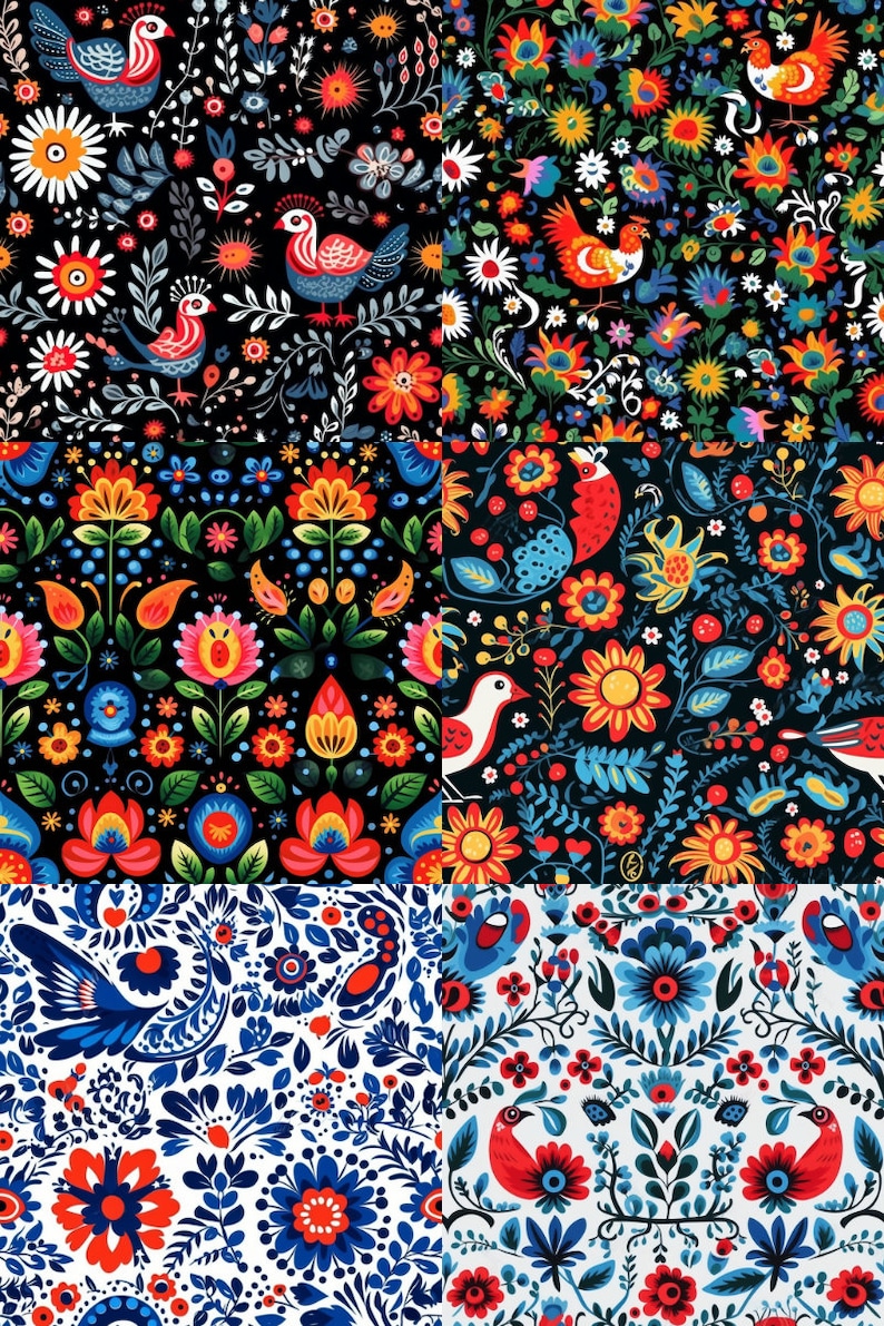 Polish Pattern, Wycinanki, Folk Art, Floral, Vibrant Hues Printable ...