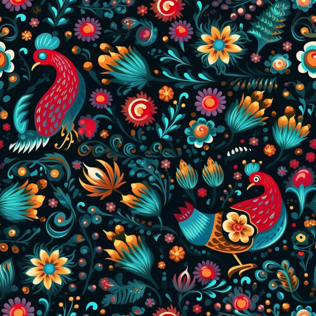 Polish Pattern, Wycinanki, Folk Art, Floral, Vibrant Hues Printable ...