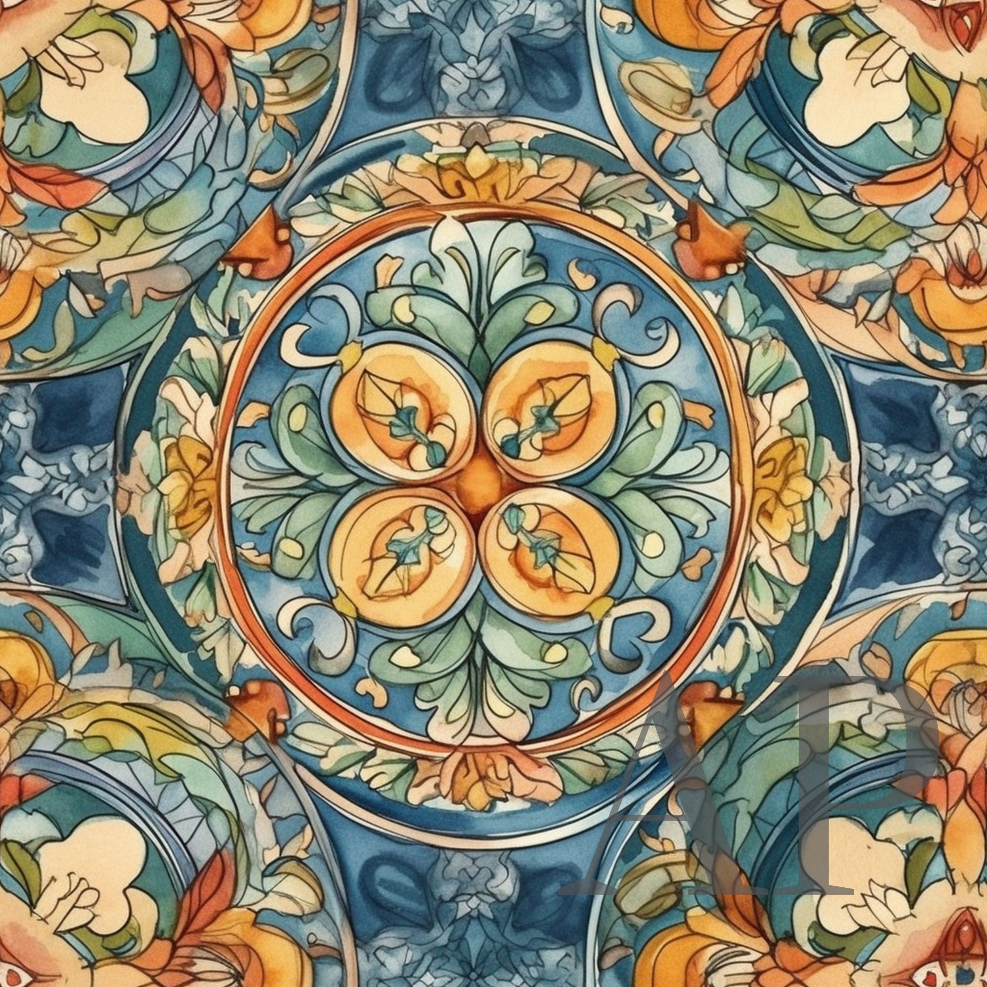 Sicilian Digital Paper Bundle SEAMLESS Sicilian Watercolor Patterns 52 ...