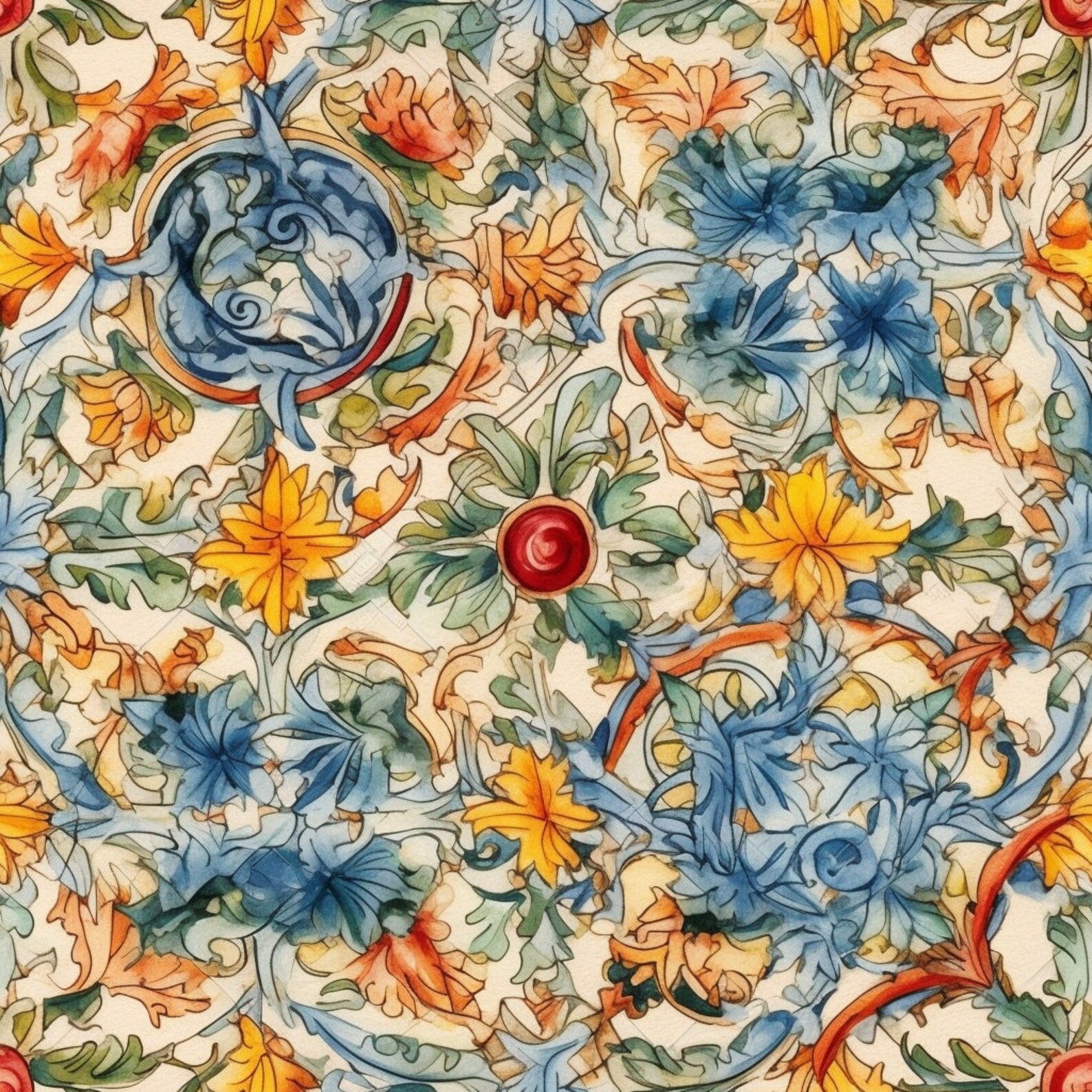 Sicilian Mediterranean Moroccan Italian Printable Flower Tile Digital ...