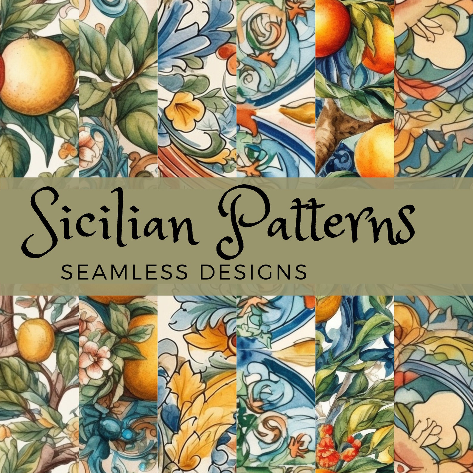 Sicilian Patterns Watercolor Flowers, Flower Medley Printable Tile ...