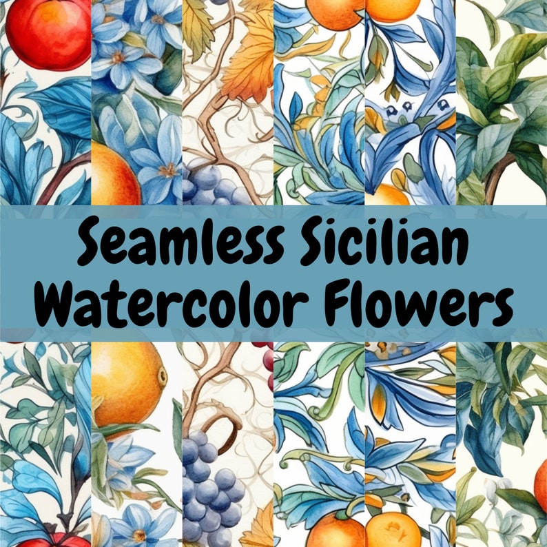 Sicilian Flowers, Watercolor Flowers, Flower Medley Printable Tile ...