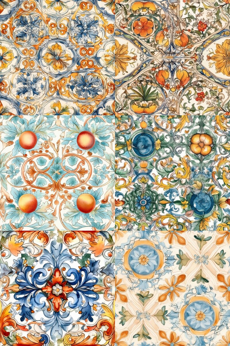 Sicilian Pattern, Watercolor Flowers, Flower Medley Printable Tile ...