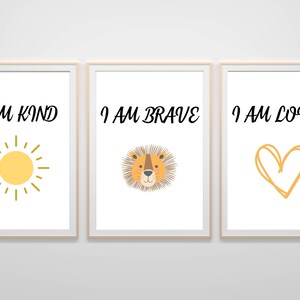 Printable Set of Three Nursery Wall Art, I Am Kind, I Am Brave, I Am ...