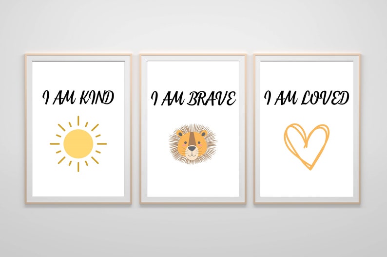 Printable Set of Three Nursery Wall Art, I Am Kind, I Am Brave, I Am ...