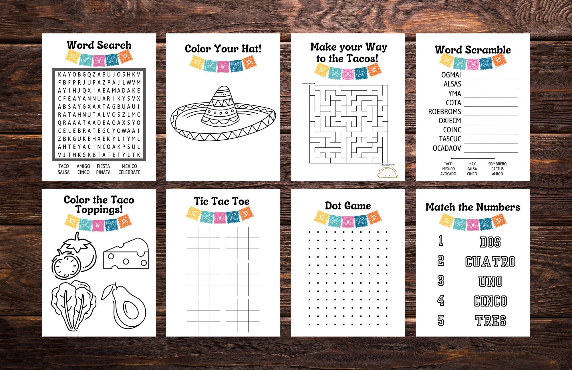Fiesta or Cinco De Mayo Printable Activity Sheets for Kids - Etsy