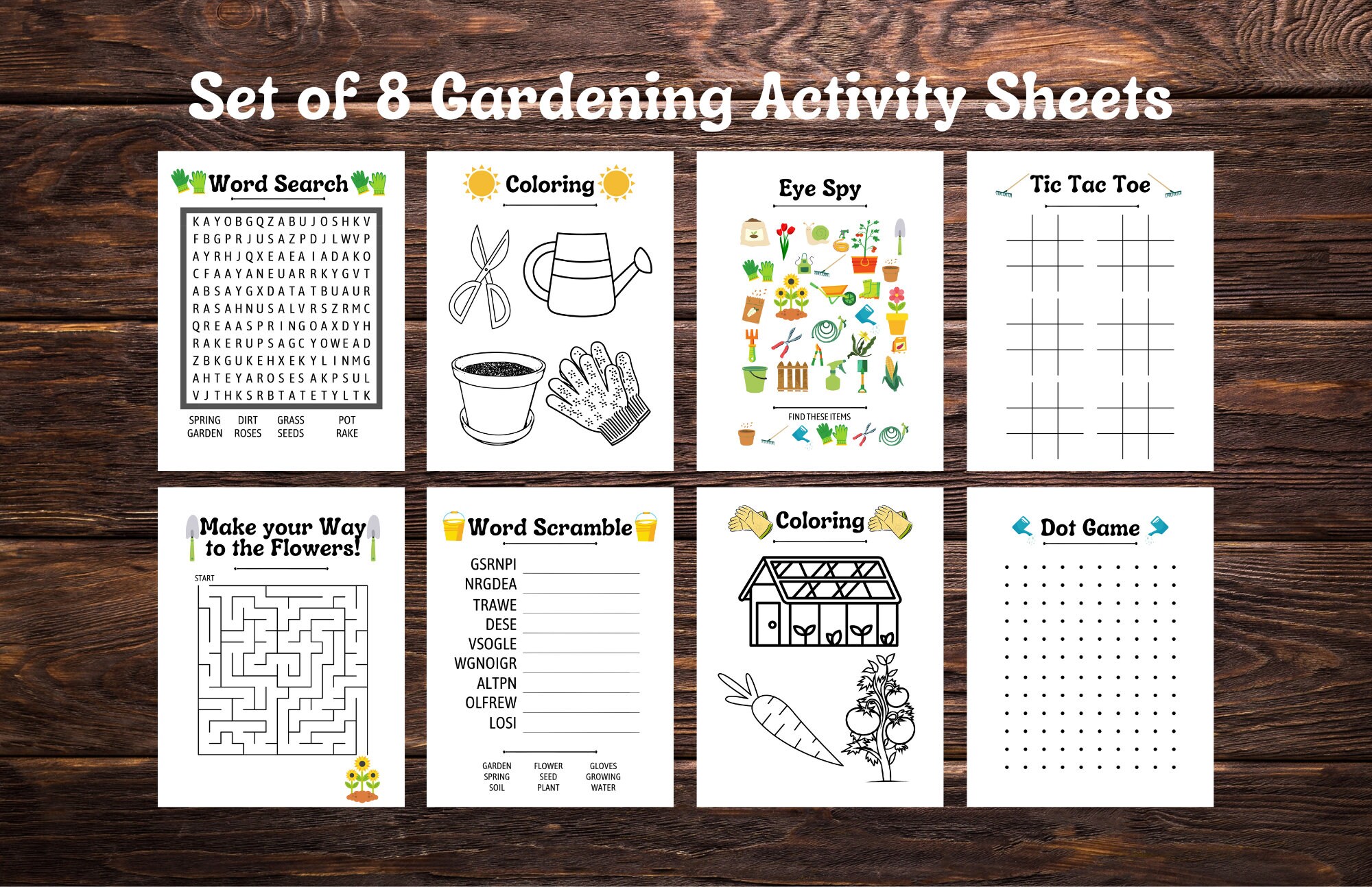 Gardening Spring Printable Activity Sheets for Kids - Etsy
