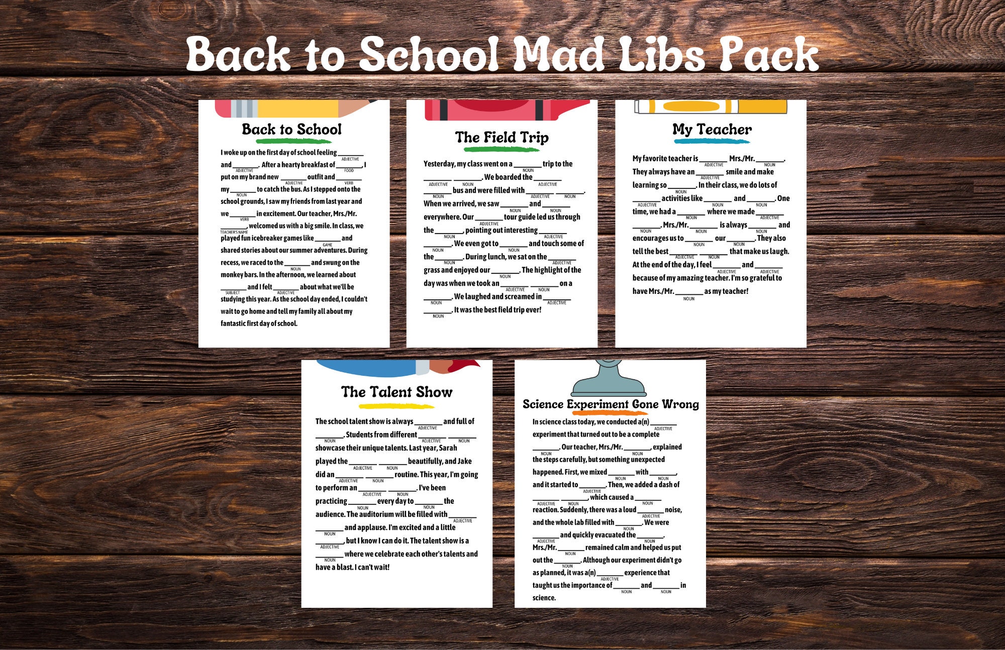 Back to School Printable Mad Libs Activity Sheets for Kids - Etsy
