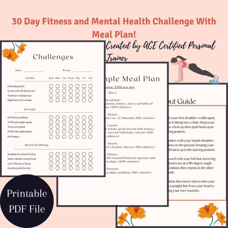 30 Day Fitness Challenge With Workout Plan and Meal Plan - Goal Tracker ...
