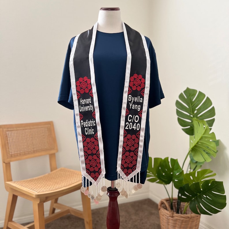 Custom Full Embroidery Hmong Graduation Sashes/stoles With Coins - Etsy