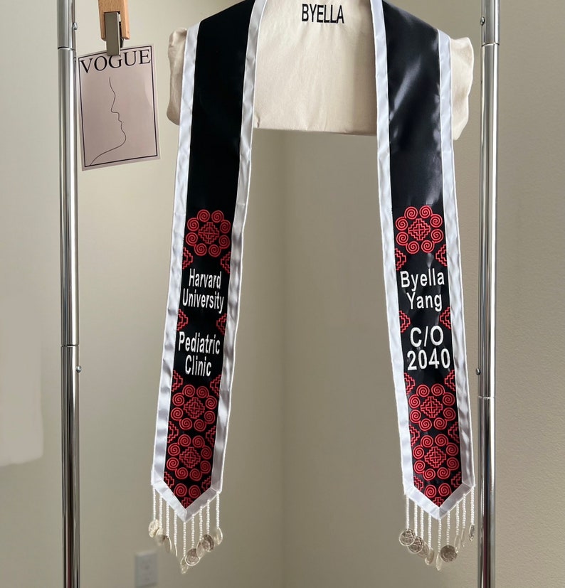 Custom Full Embroidery Hmong Graduation Sashes/stoles With Coins - Etsy