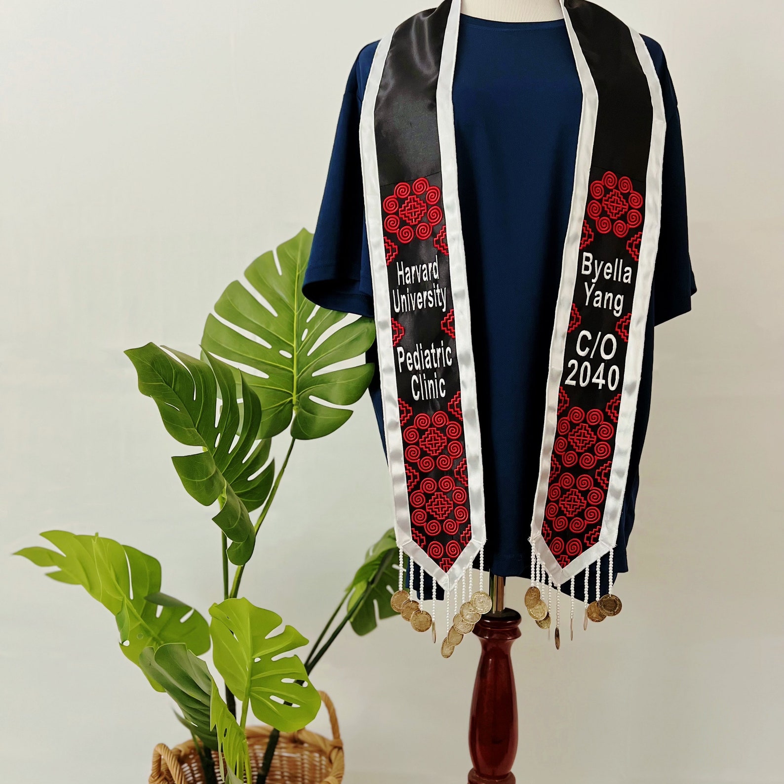 Custom Full Embroidery Hmong Graduation Sashes/stoles With Coins - Etsy