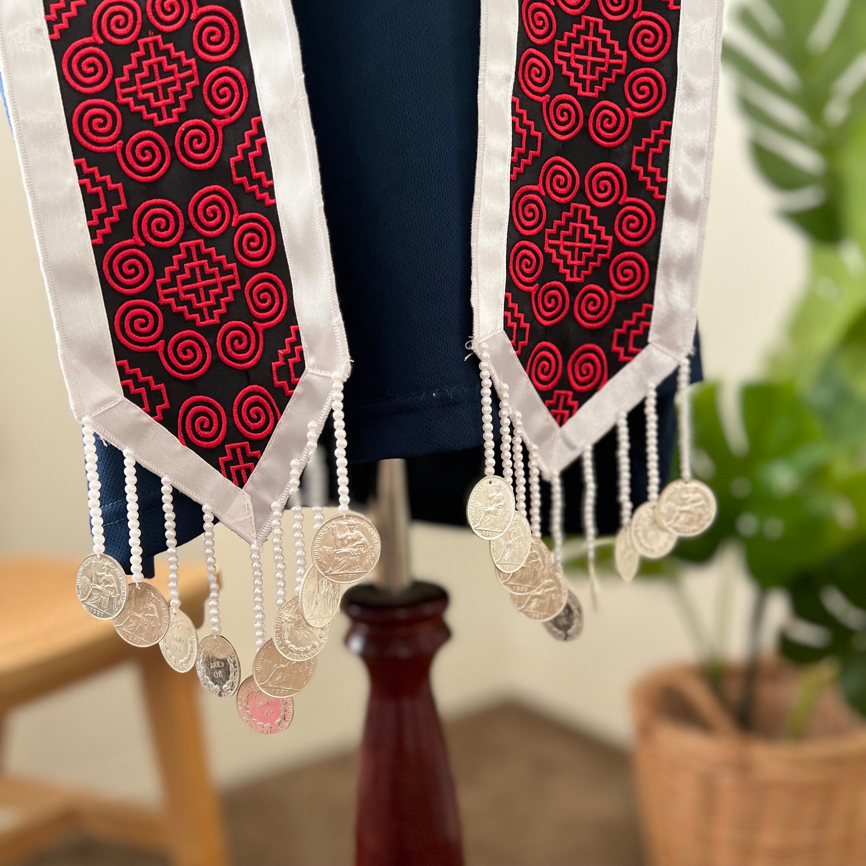 Custom Full Embroidery Hmong Graduation Sashes/stoles With Coins - Etsy