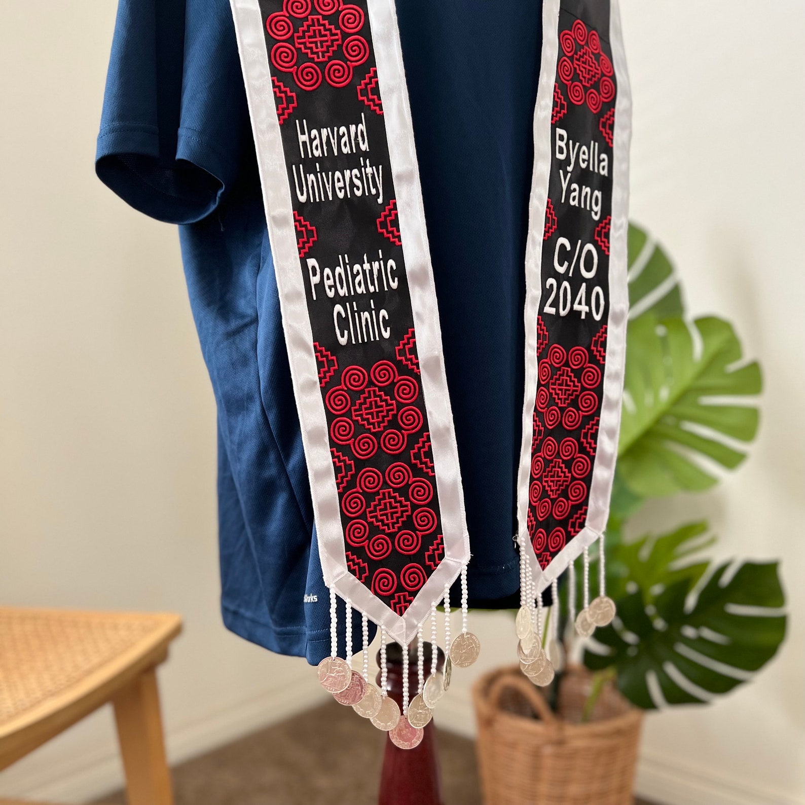 Custom Full Embroidery Hmong Graduation Sashes/stoles With Coins - Etsy
