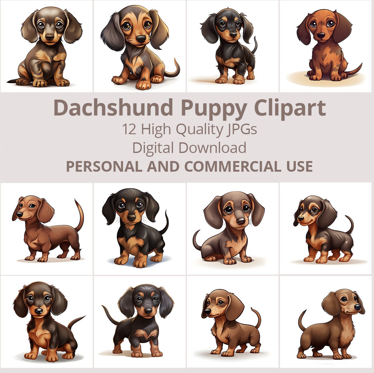 Dachshund Puppy Clipart 12 High Quality Jpgs Digital Download ...