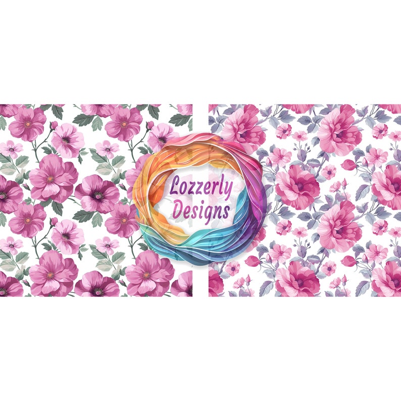 10 Pink Floral Printable Paper Seamless Patterns Pink Flowers Floral ...