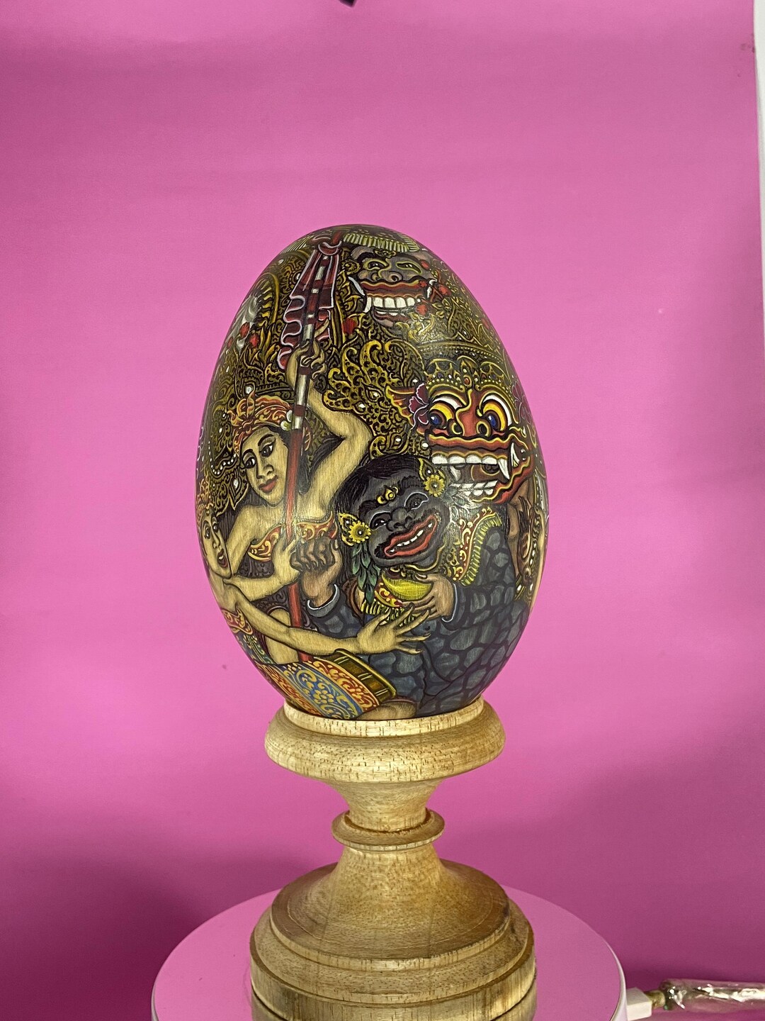 Unique Acrylic Barong Wood Egg Painting, Balinese Mythical , Barong ...