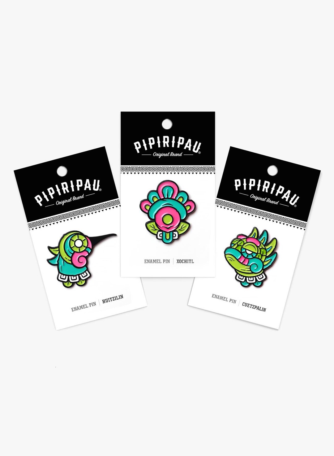Nahuatl VI Enamel Pins – Huitzilin, Xochitl, & Cuetzpalin Symbols ...