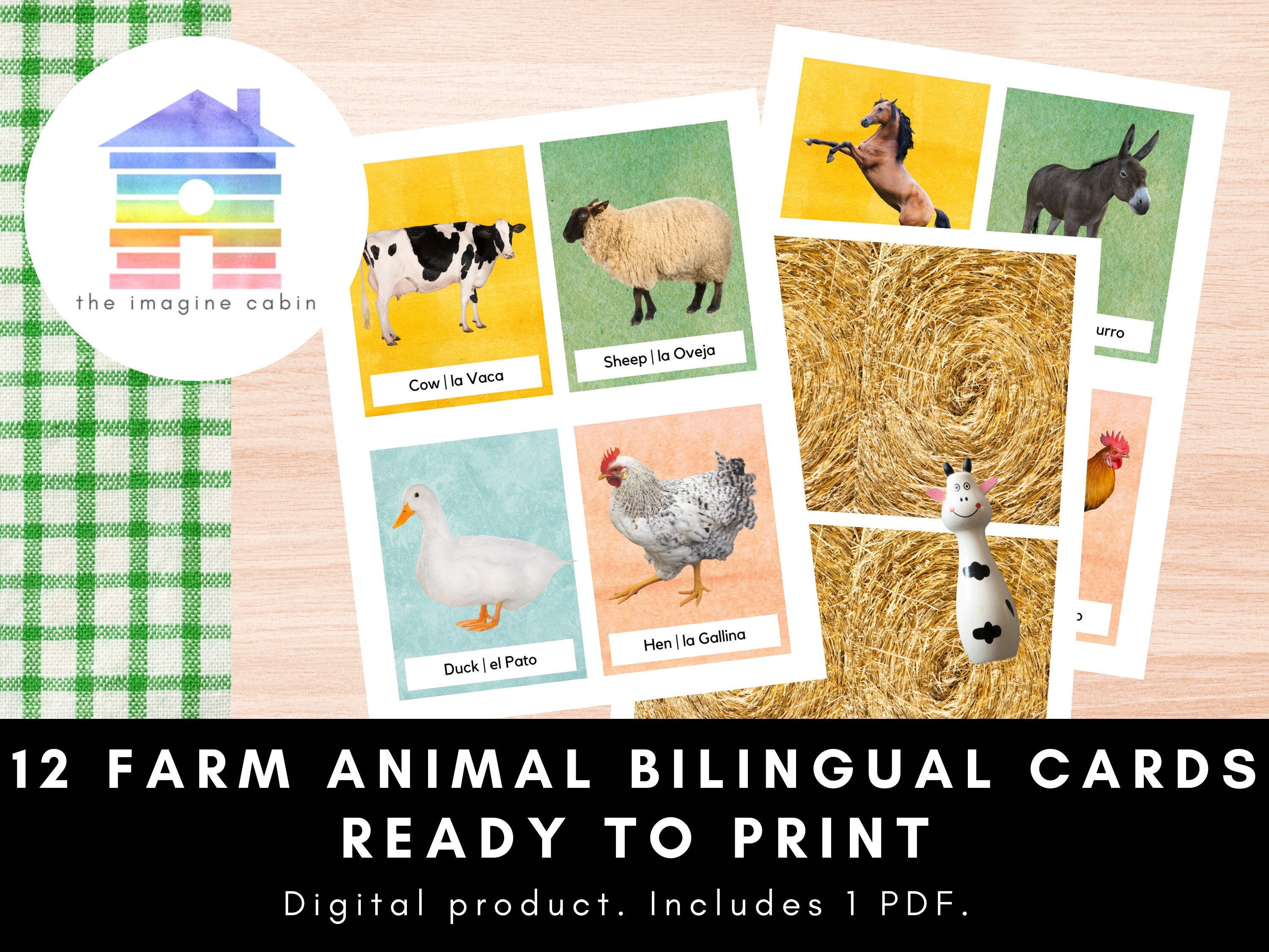 FARM ANIMALS * 12 Bilingual Cards * Spanish/english * Flash Cards* PDF ...