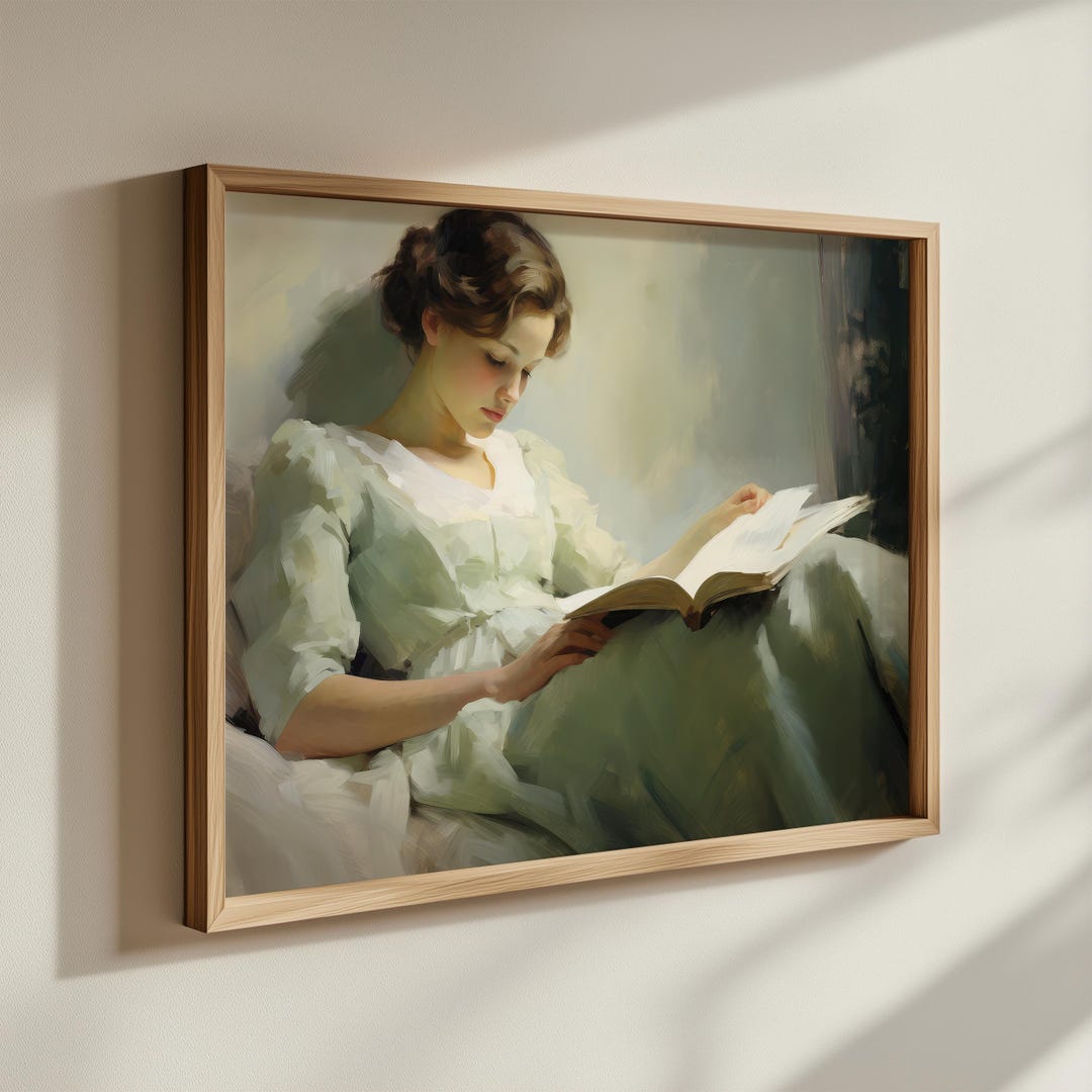 Vintage Reading Print, Book Lover Wall Art, Classic Woman Portrait ...