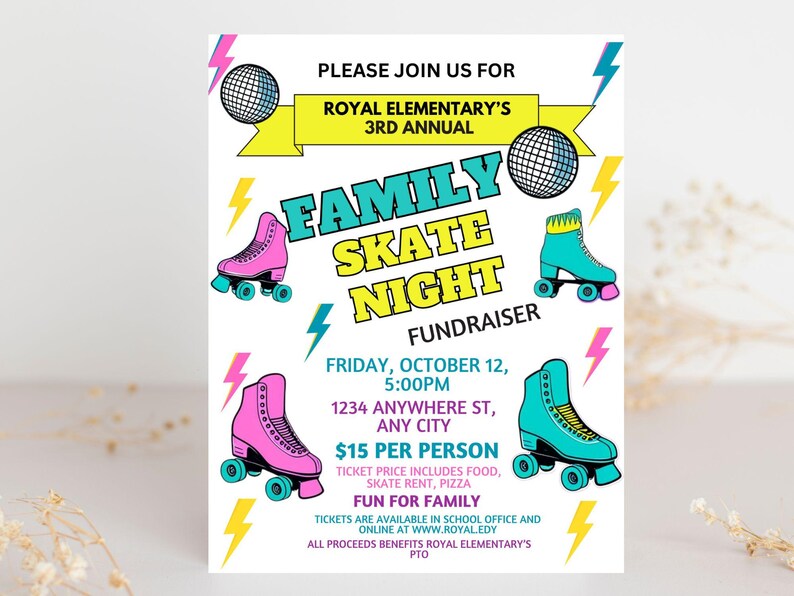 Editable Skate Night Flyer: Roller Skating Fundraiser (instant Download ...