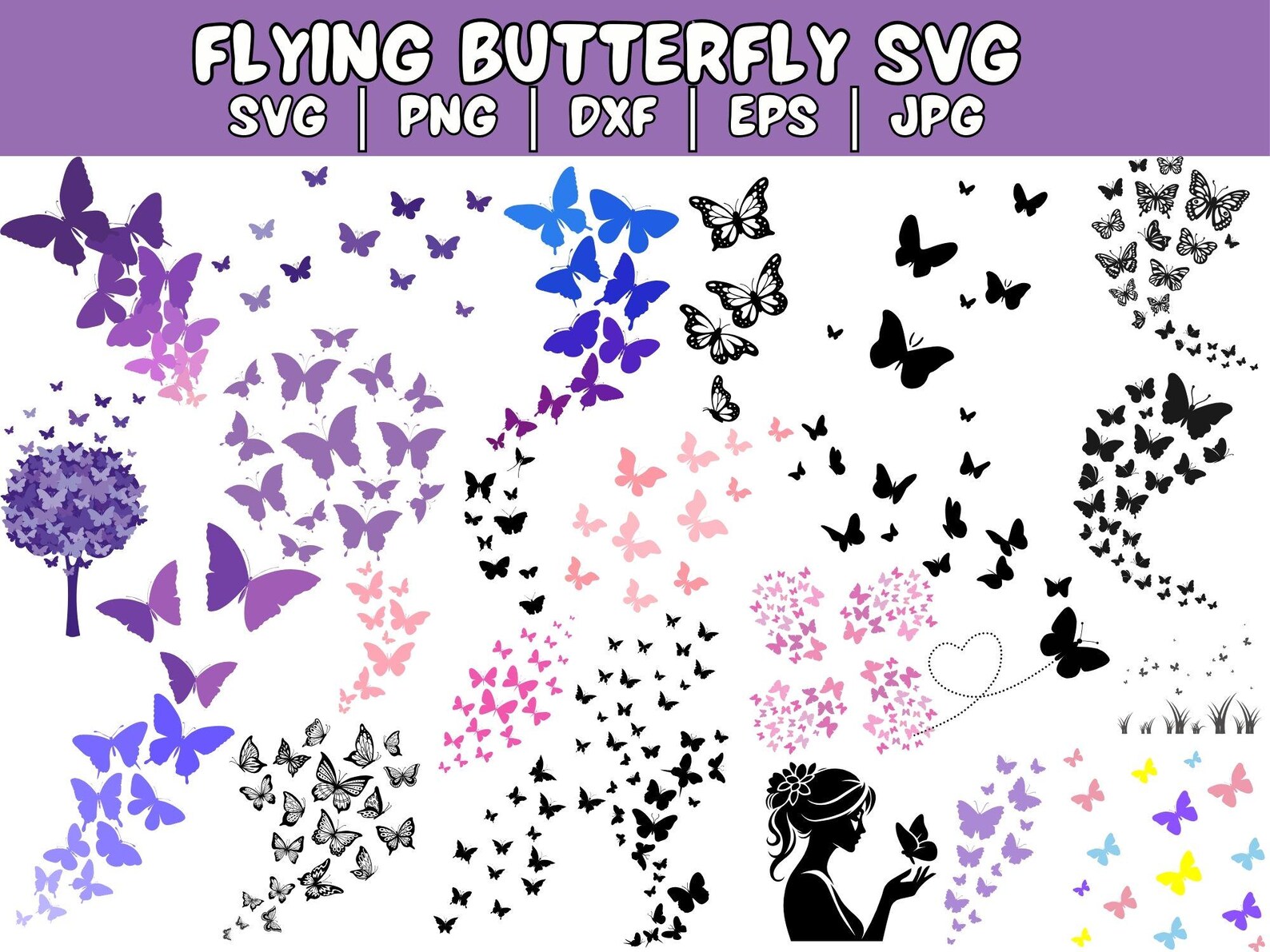 Flying Butterfly SVG Bundle: Swarm Design, Cricut & Silhouette Cut ...