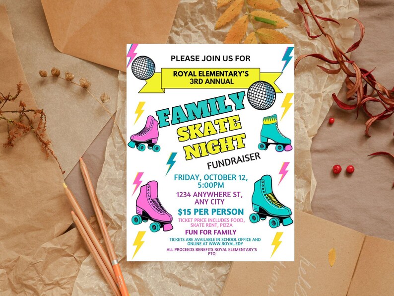 Editable Family Skate Night Flyer, Roller Skating Fundraiser,family ...