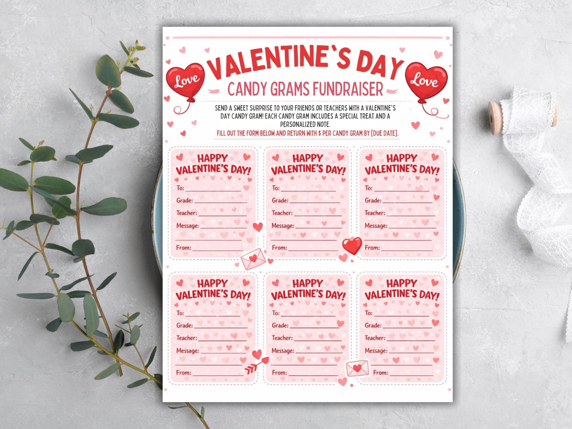 Valentine Candy Gram Flyer Template: School Fundraiser (canva Editable ...