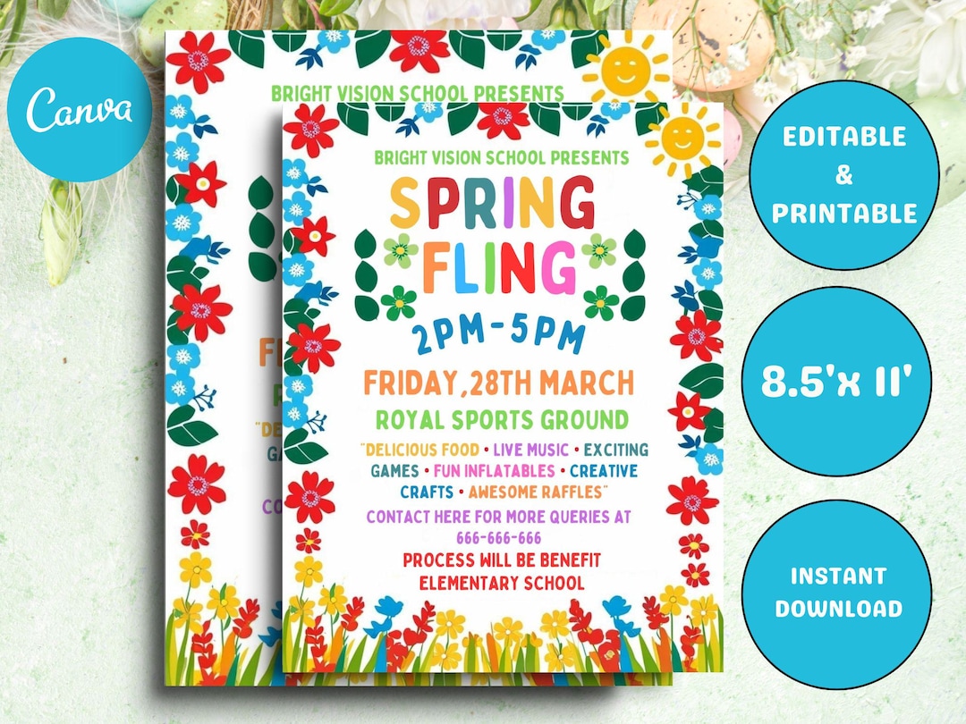 Spring Fling School Flyer Invitation, Editable Spring Fling Festival Fundraiser Template ...