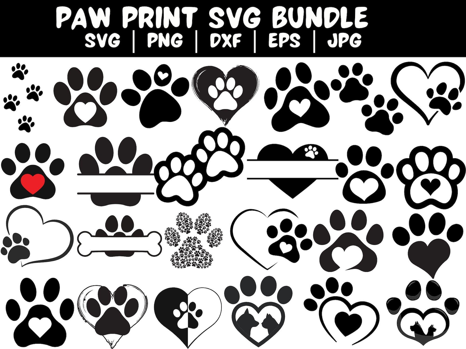Paw Print SVG Bundle: Dog & Cat Paw Cut Files (digital Download) - Etsy