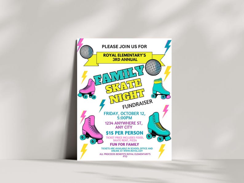 Editable Family Skate Night Flyer, Roller Skating Fundraiser,family ...