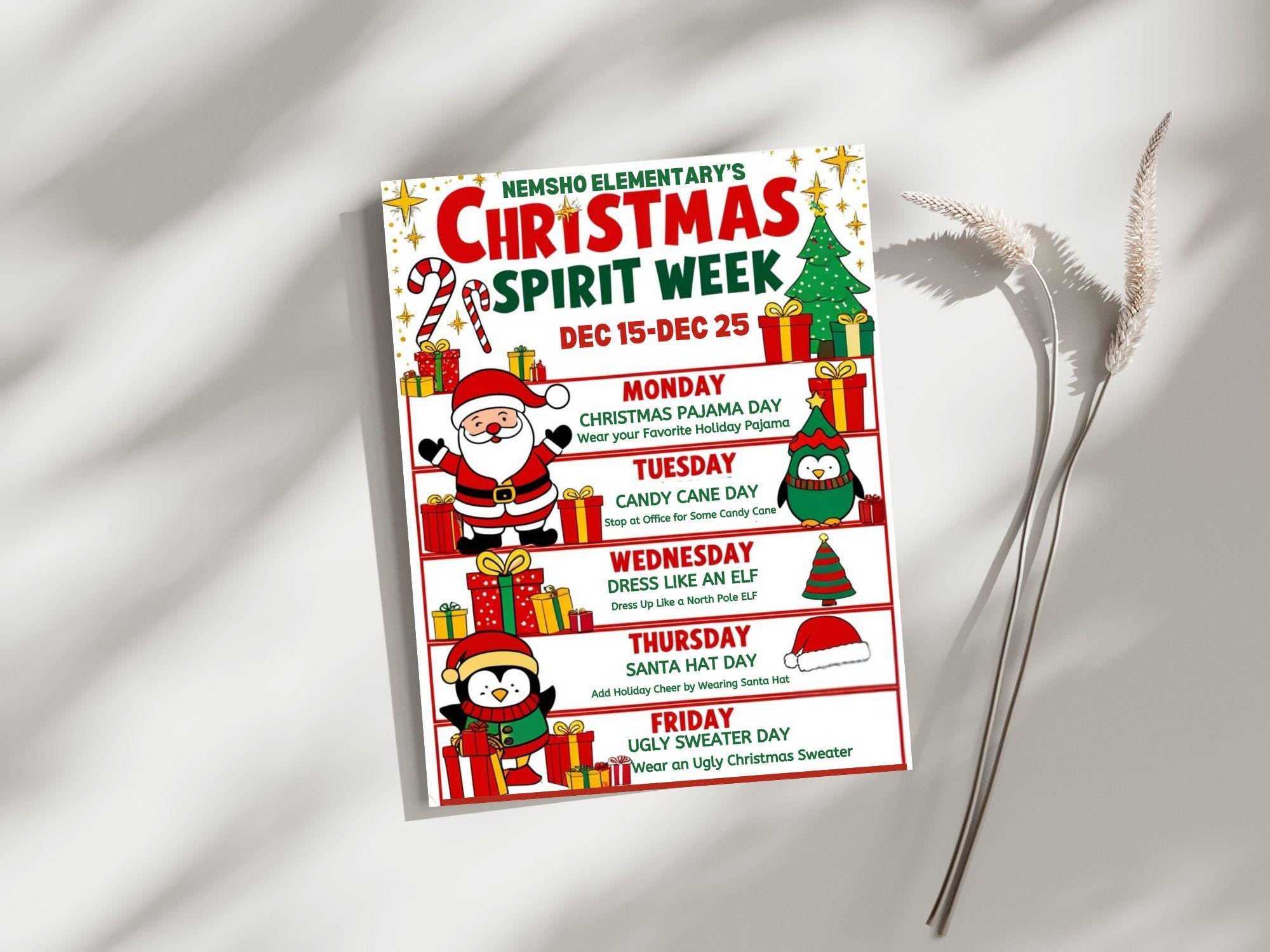 Customizable Holiday School Spirit Week Flyer, PTO Schedule, December ...