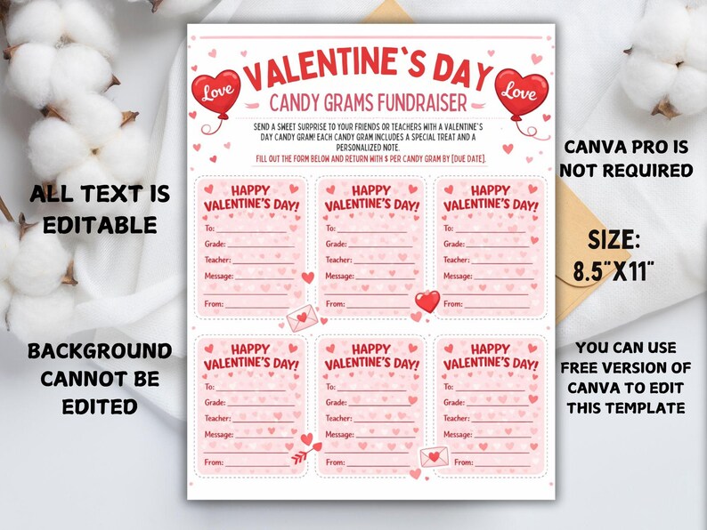 Valentine Candy Gram Flyer Template: School Fundraiser (canva Editable ...