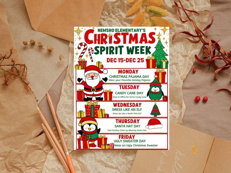 Christmas Spirit Week Flyer: School PTO Events (editable Canva Template ...