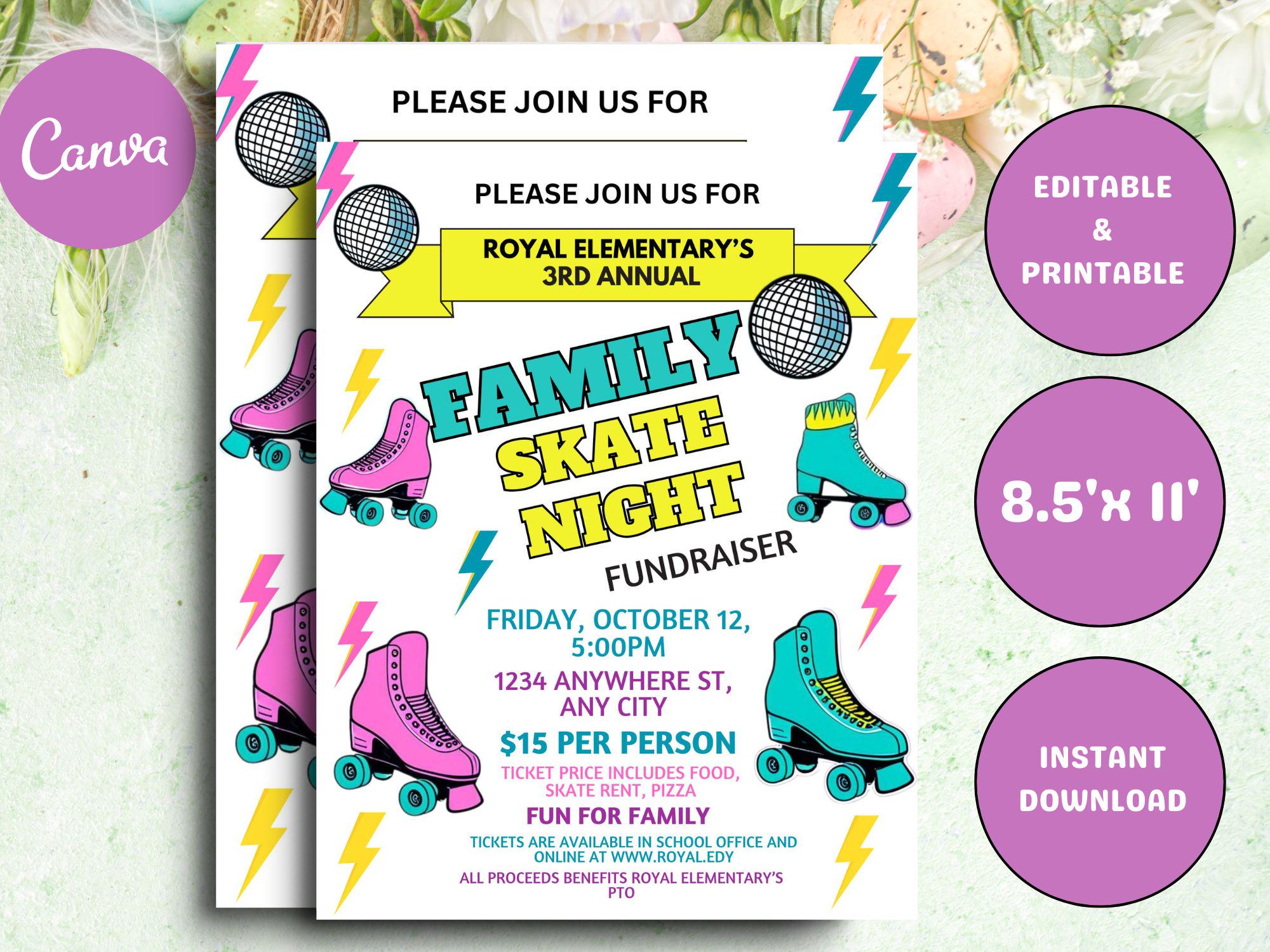 Editable Family Skate Night Flyer, Roller Skating Fundraiser,family ...