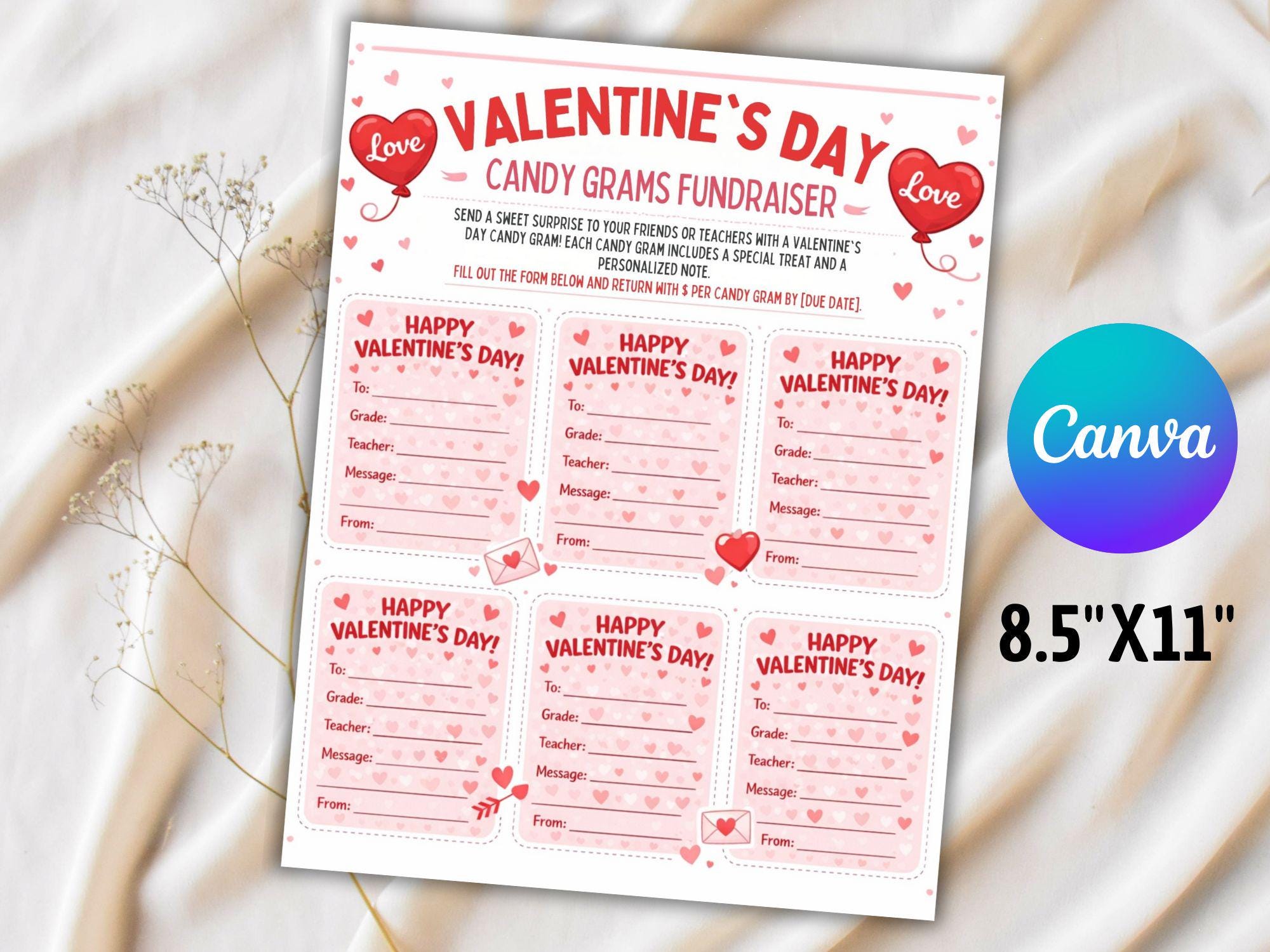Valentine Candy Gram Flyer Template: School Fundraiser (canva Editable ...